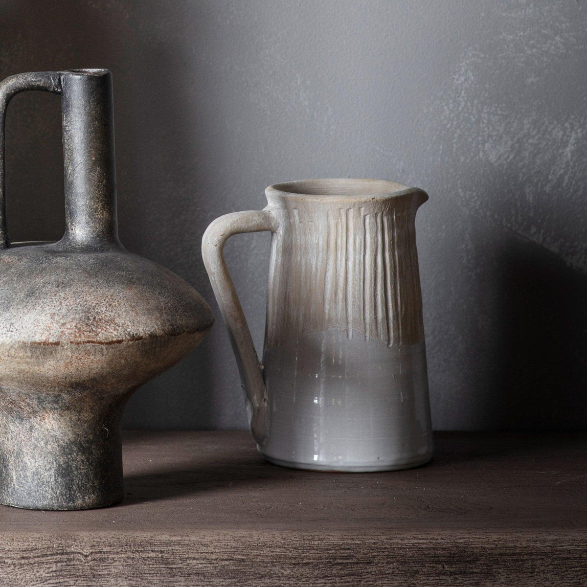 Pottery Deco Jug with rough textured top and smooth glazed bottom ...